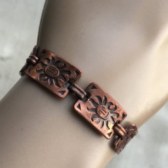 Vintage | Jewelry | Solid Copper Link Bracelet Smiling Sun Designs ...